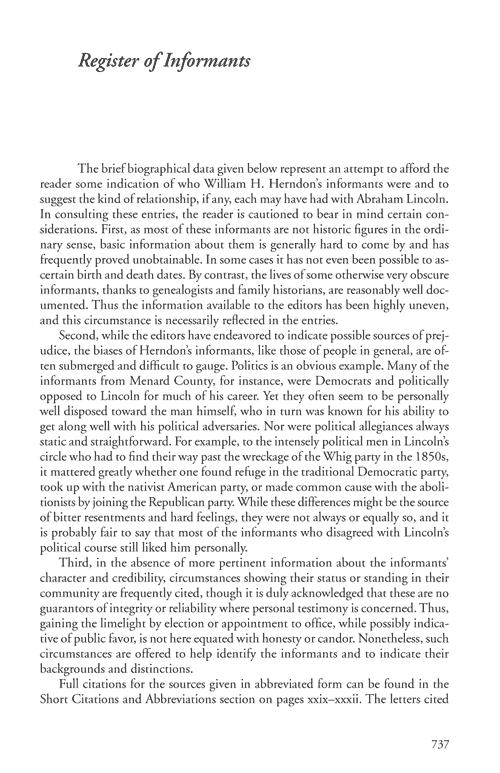 HERNDON'S INFORMANTS: Letters, Interviews, and Statements about Abraham ...